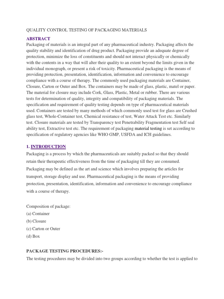 Quality Control in Pharmaceutical Packaging | PDF | Packaging And ...