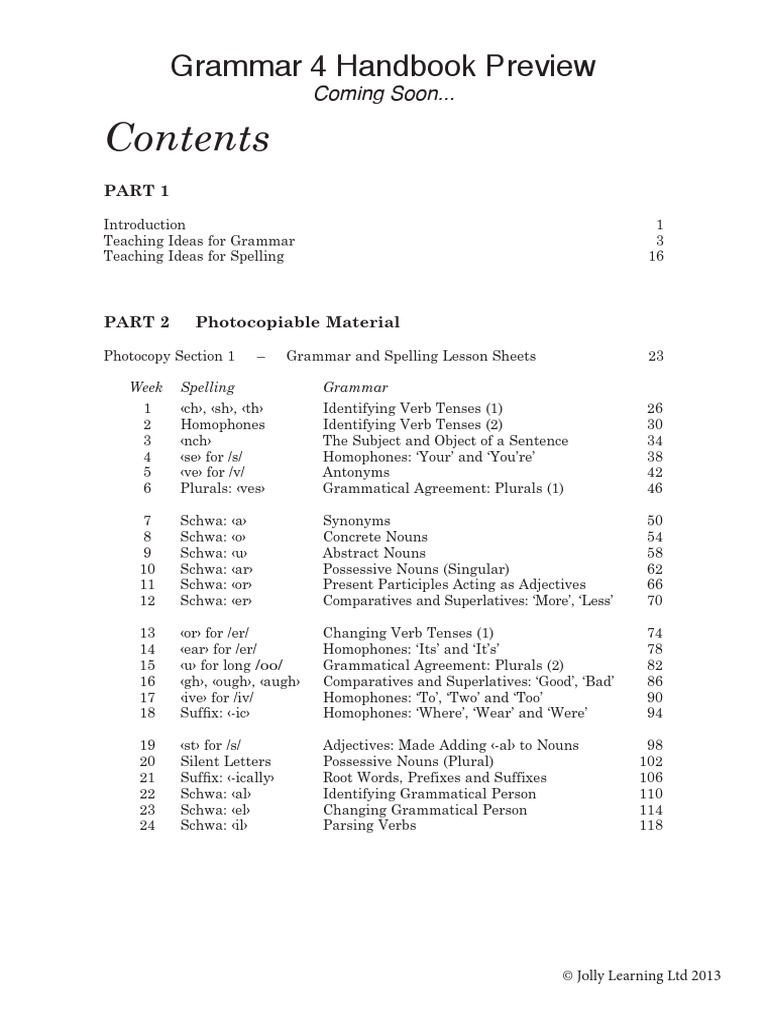 Jolly Phonics Grammar 4 Handbook Preview | PDF | Verb | Noun