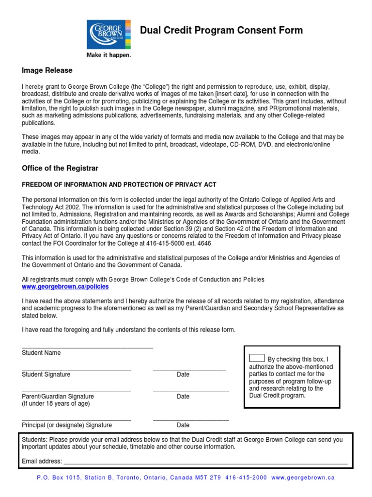 Dual Credit College Consent Form - Final | PDF | Privacy | Mass Media