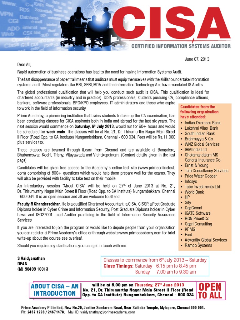 Cisa Brochure June2013 | PDF | Information Security | Information System