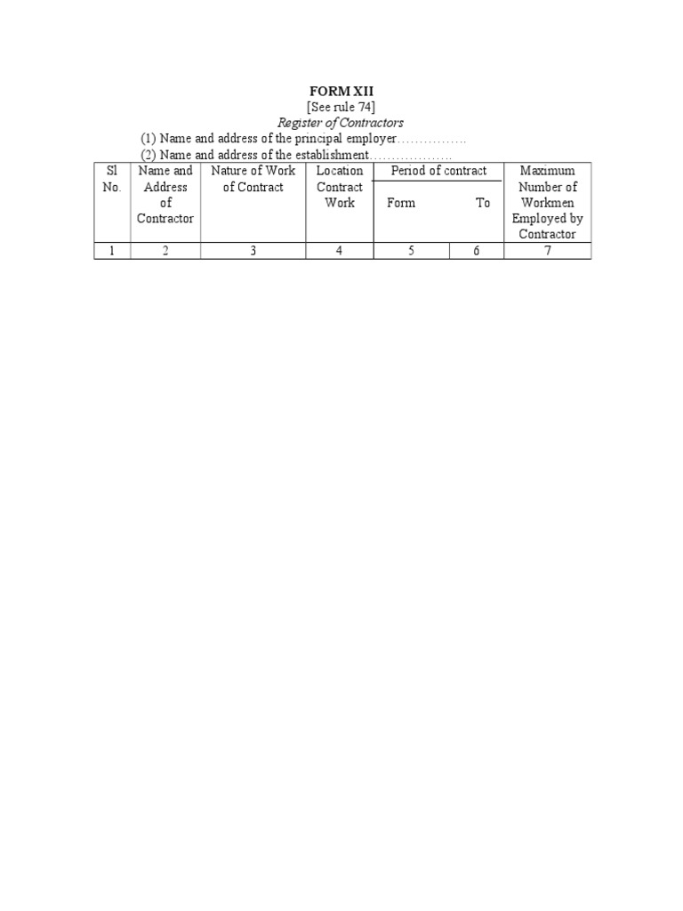 Register of Contractors: Form Xii | PDF