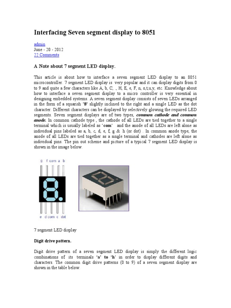 Interfacing Seven Segment Display To 8051 | PDF | Electronic Circuits ...