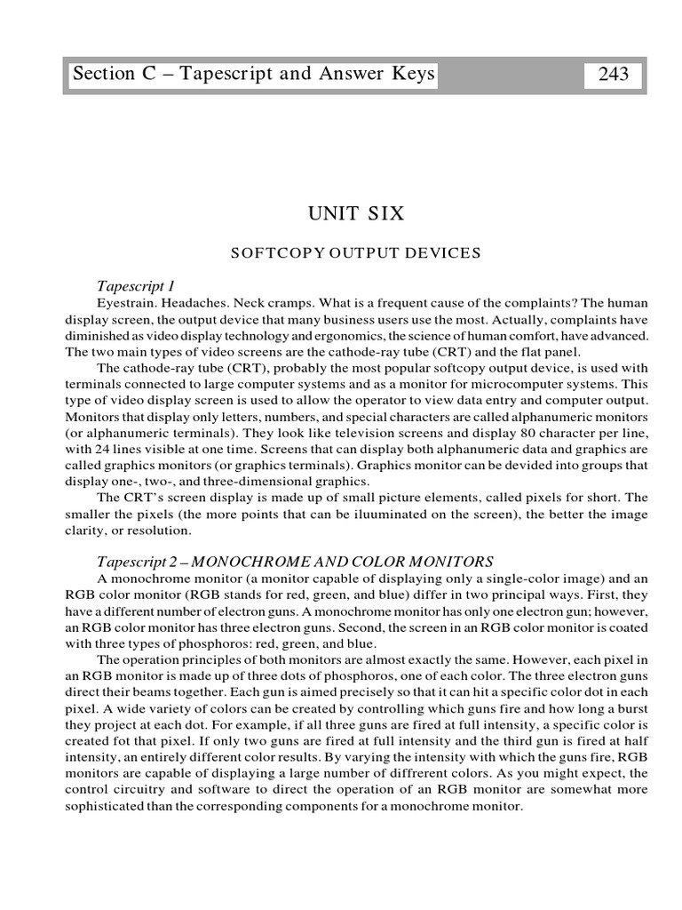Section C Tapescript Answer Keys | PDF | Computer Monitor | Liquid Crystal Display