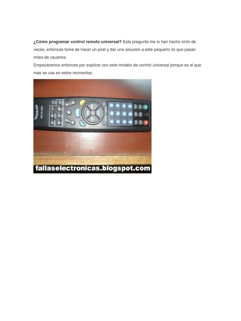 Cómo Programar Control Remoto Universal | PDF | Control remoto | Diodo ...