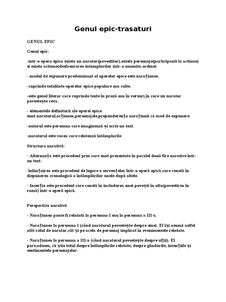 Genul Epic Trasaturi | PDF