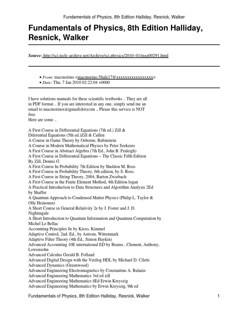 Fundamentals of Physics, 8th Edition Halliday, Resnick, Walker | PDF ...