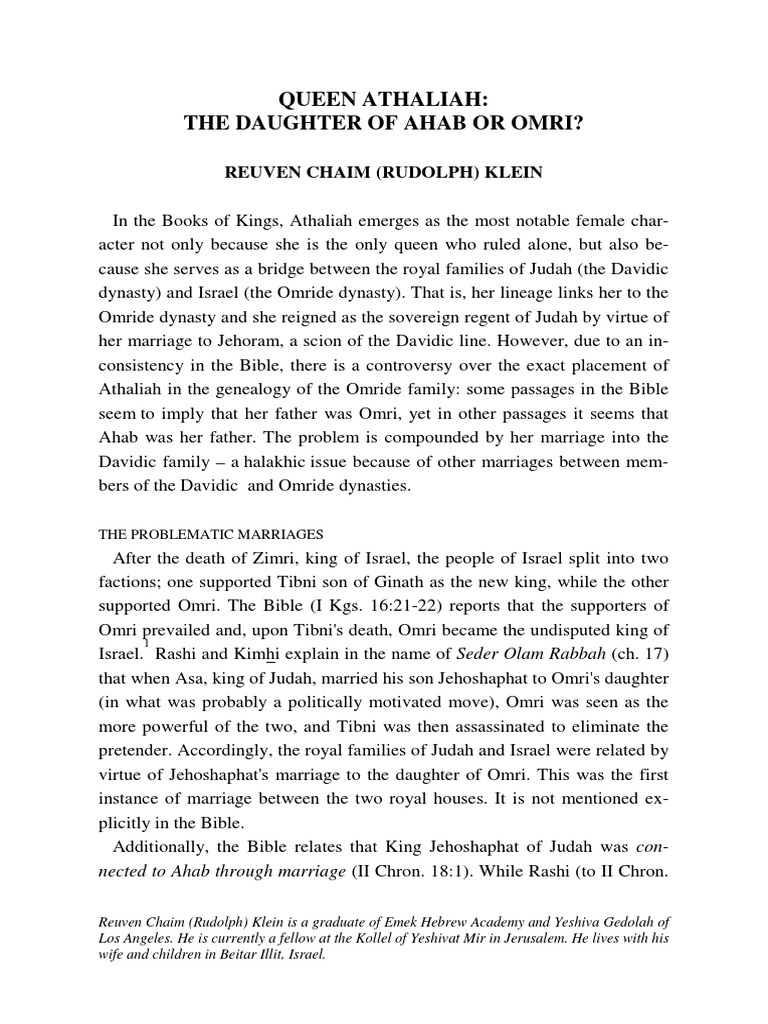 Queen Athaliah: The Daughter of Ahab or Omri? | PDF | Old Testament ...