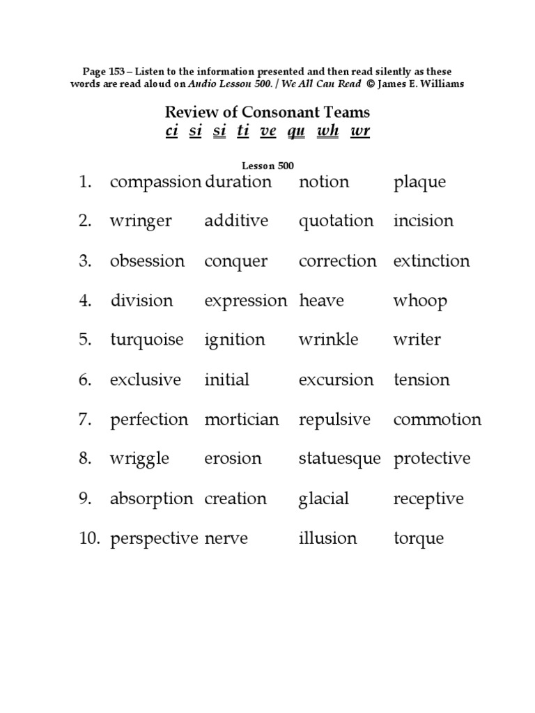Consonant Teams Review Lesson 500 | PDF | Language Arts & Discipline