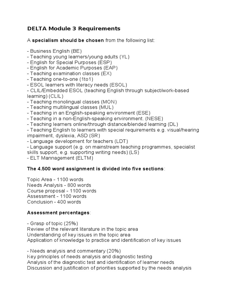 DELTA Module 3 Specialism Overview | PDF