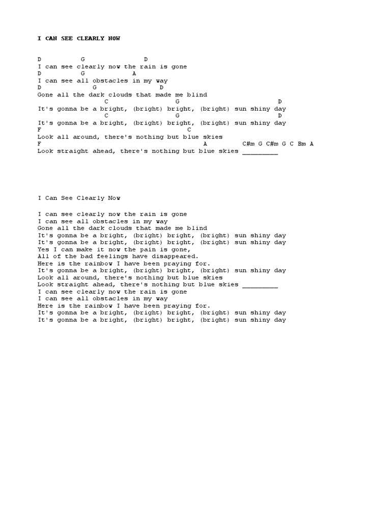 I Can See Clearly Now Lyrics | PDF | Language Arts & Discipline ...
