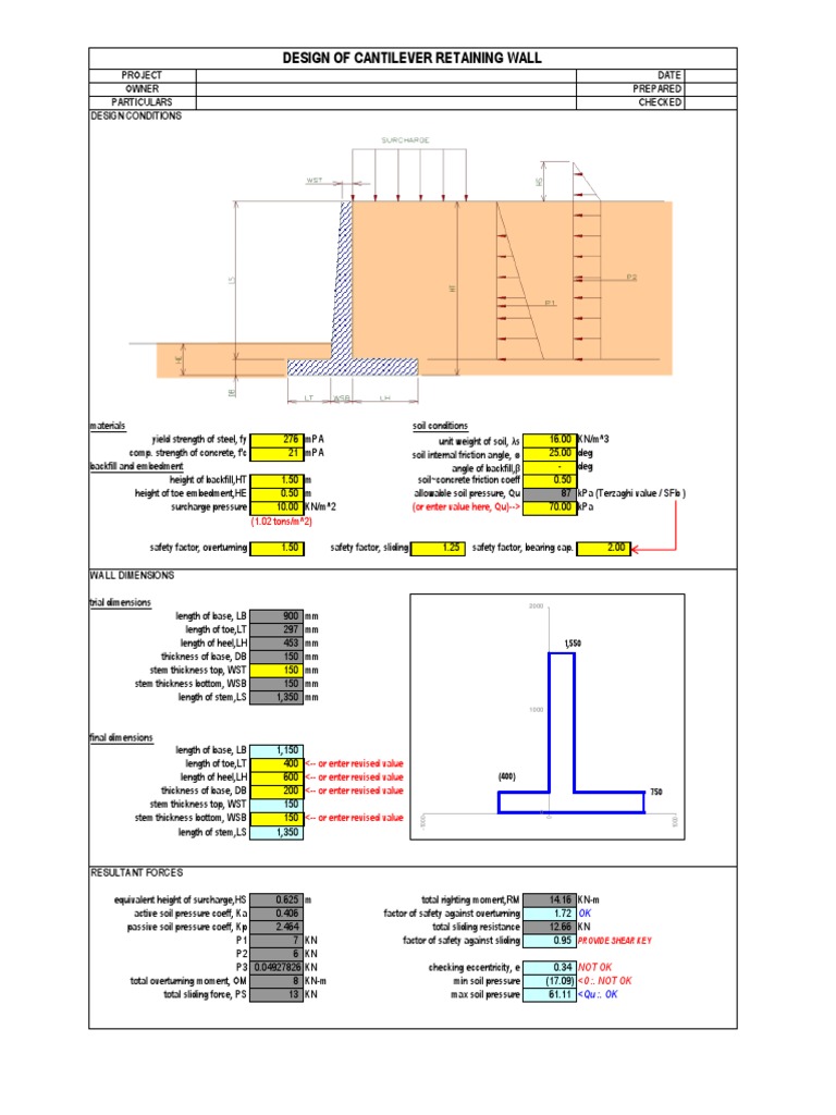 RCC Cantilever Retaining Wall Design | PDF | Civil Engineering ...
