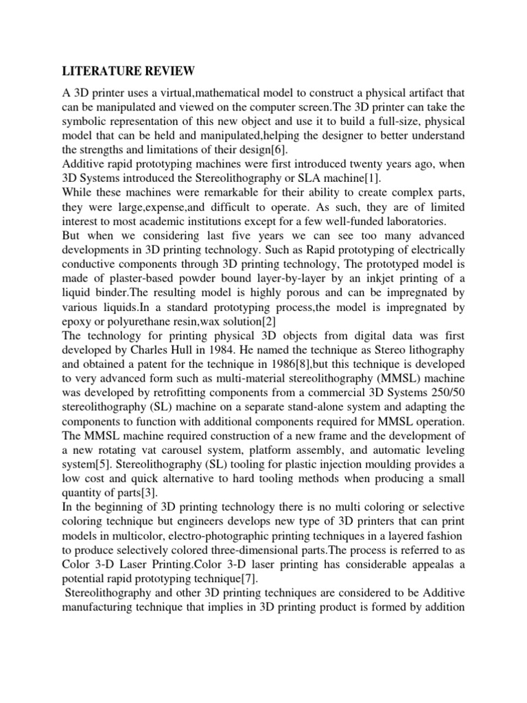 Literature Review 3d | PDF | 3 D Printing | Production And Manufacturing