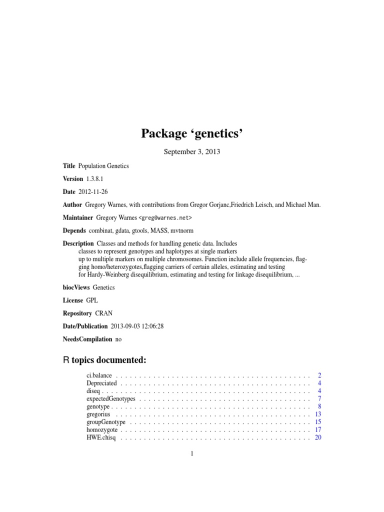Package Genetics': R Topics Documented | PDF | Zygosity | Allele