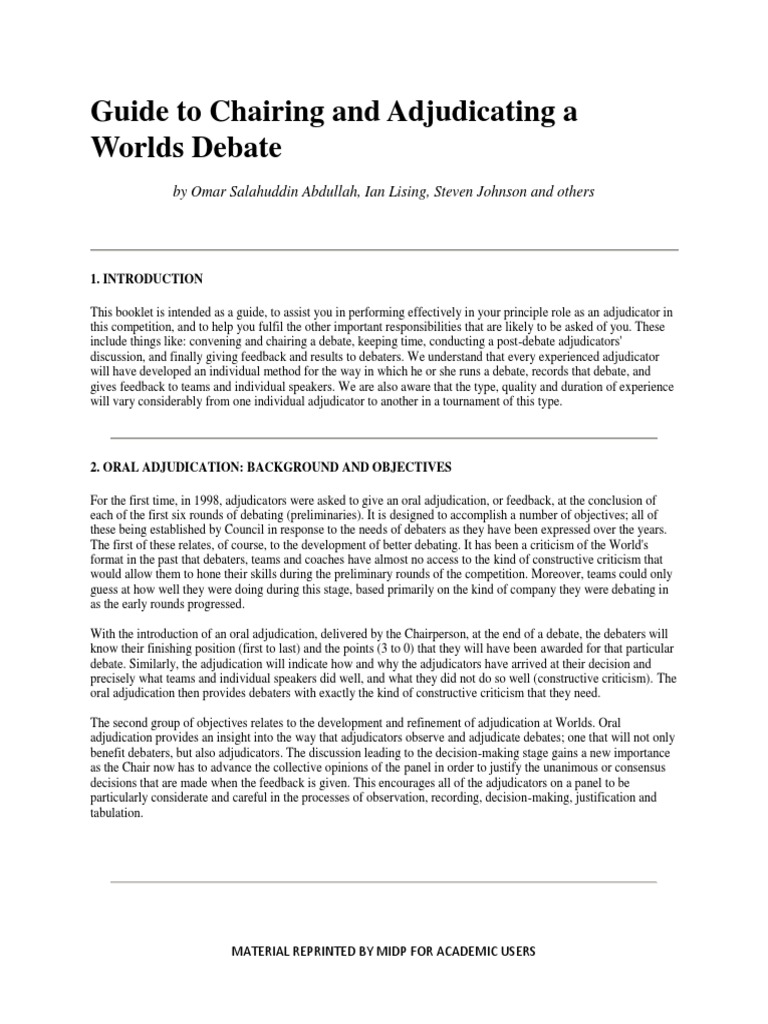 Guide To Chairing and Adjudicating A Worlds Debate | PDF | Consensus ...