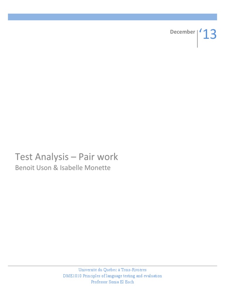 Test Analysis - Pair Work: Benoit Uson & Isabelle Monette | PDF | Test ...