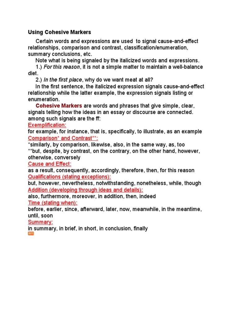 Using Cohesive Markers | PDF | Communication | Human Communication