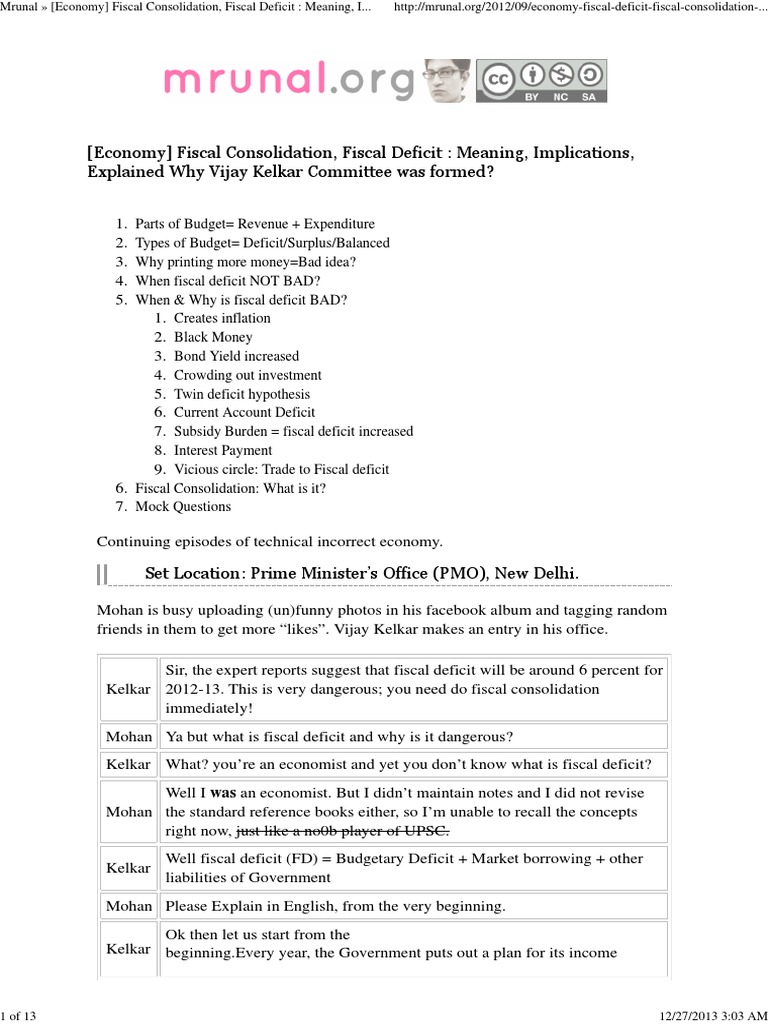 Mrunal (Economy) Fiscal Consolidation, Fiscal Deficit - Meaning ...