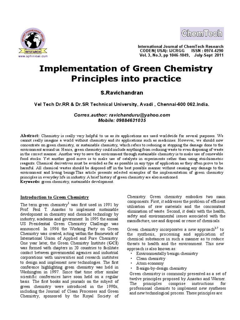 Green Chemistry Practice | PDF | Green Chemistry | Chemistry
