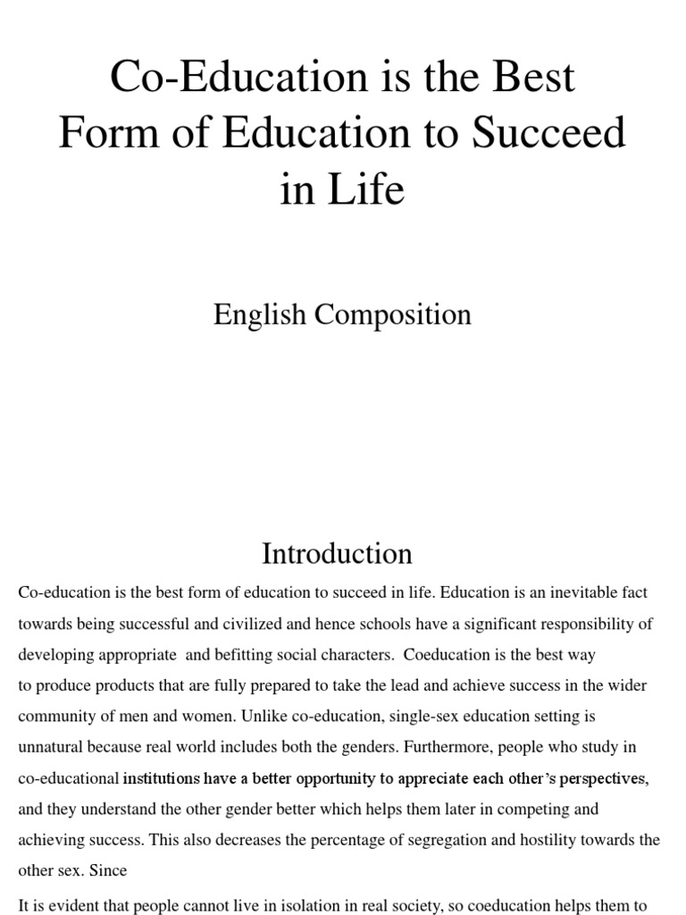 Co-Education Is The Best Form of Education To Succeed in Life. | PDF ...