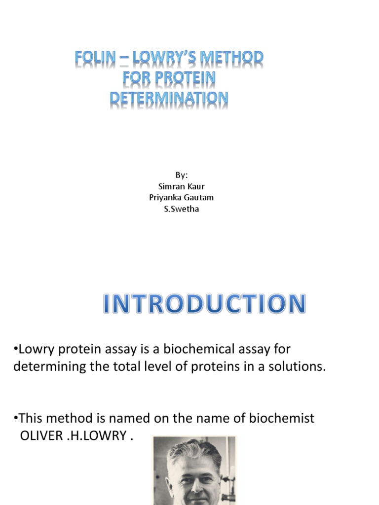 Lowry's Method of Protein Estimation | PDF | Chemistry | Physical Sciences