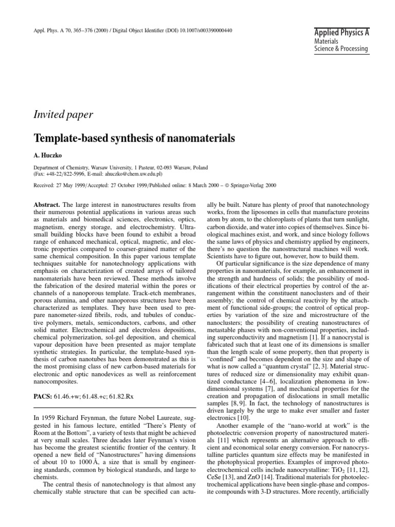 Template Based Synthesis Of Nanomaterials Pdf Pdf Carbon Nanotube