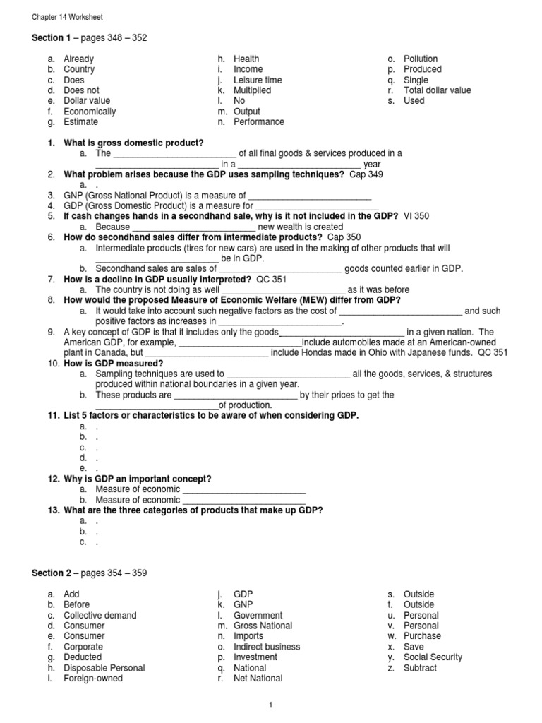 Chapter 14 Worksheet Economics | PDF | Index (Economics) | Gross ...