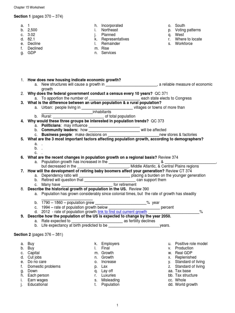 Chapter 15 Worksheet Economics | PDF | Recession | Economic Growth