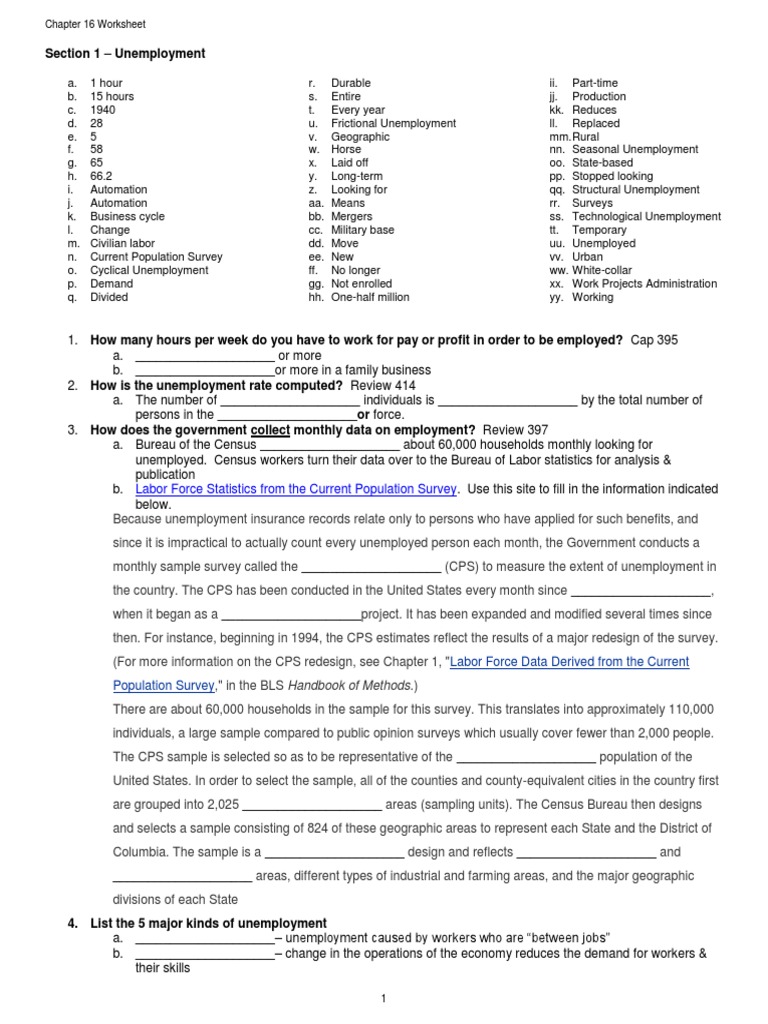 Unemployment and Inflation Overview Worksheet | PDF | Current ...