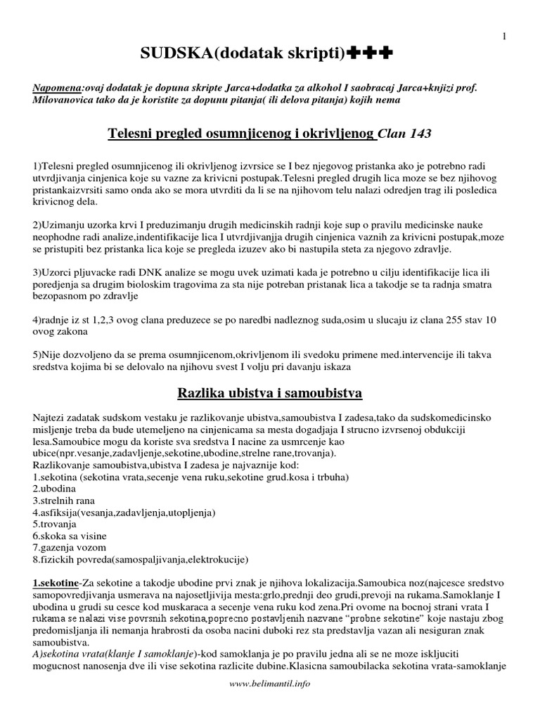 Sudska Medicina - Dopuna Skripte | PDF