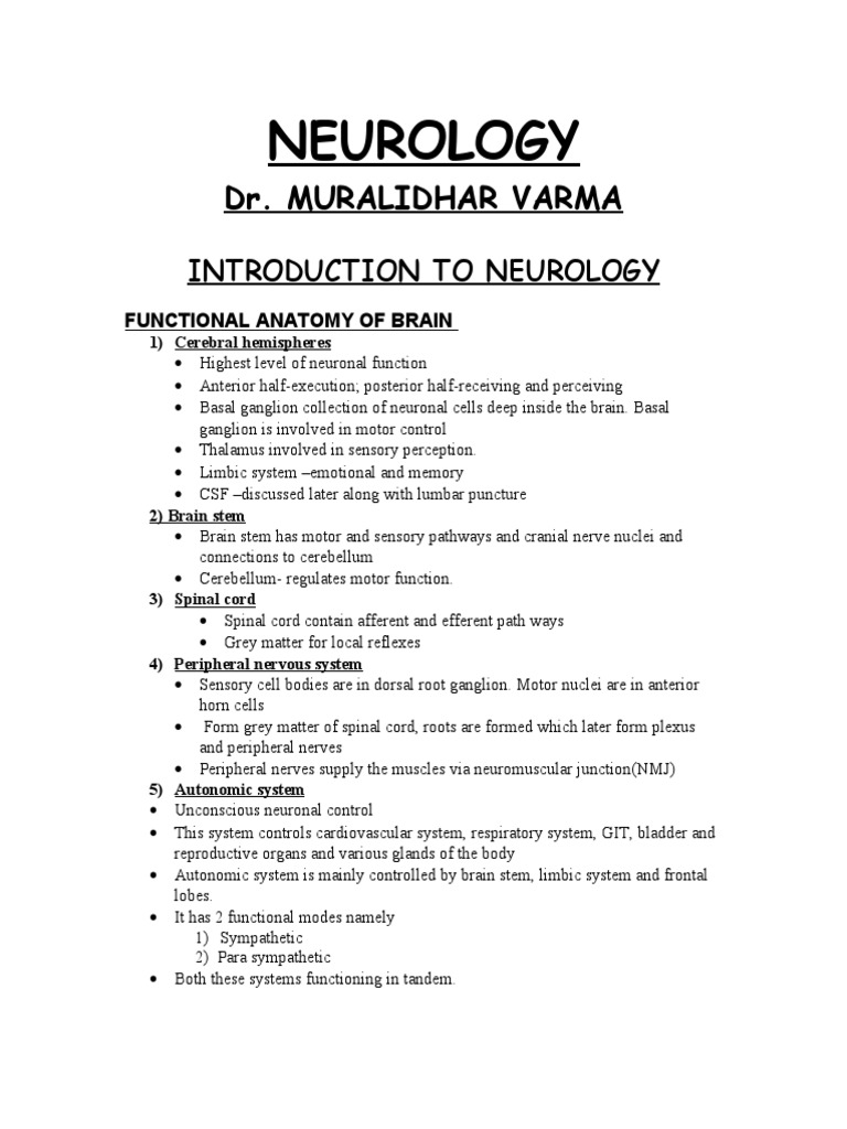 Introduction To Neurology | PDF | Brainstem | Autonomic Nervous System