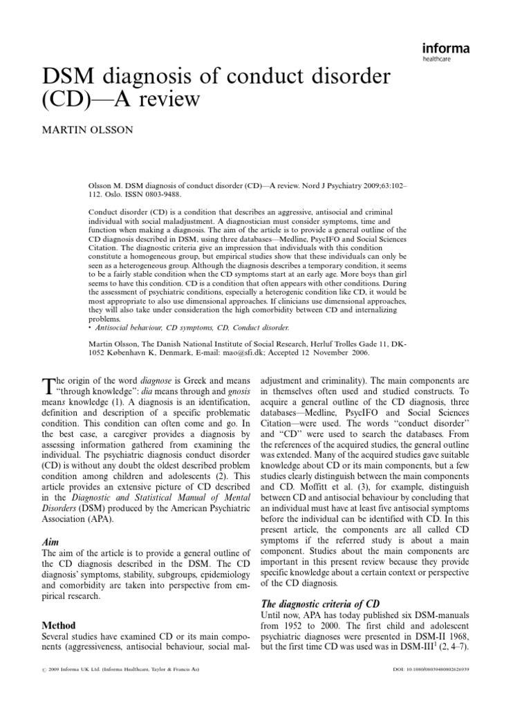 Dsm Diagnosis of Conduct Disorder | Diagnostic And Statistical Manual ...