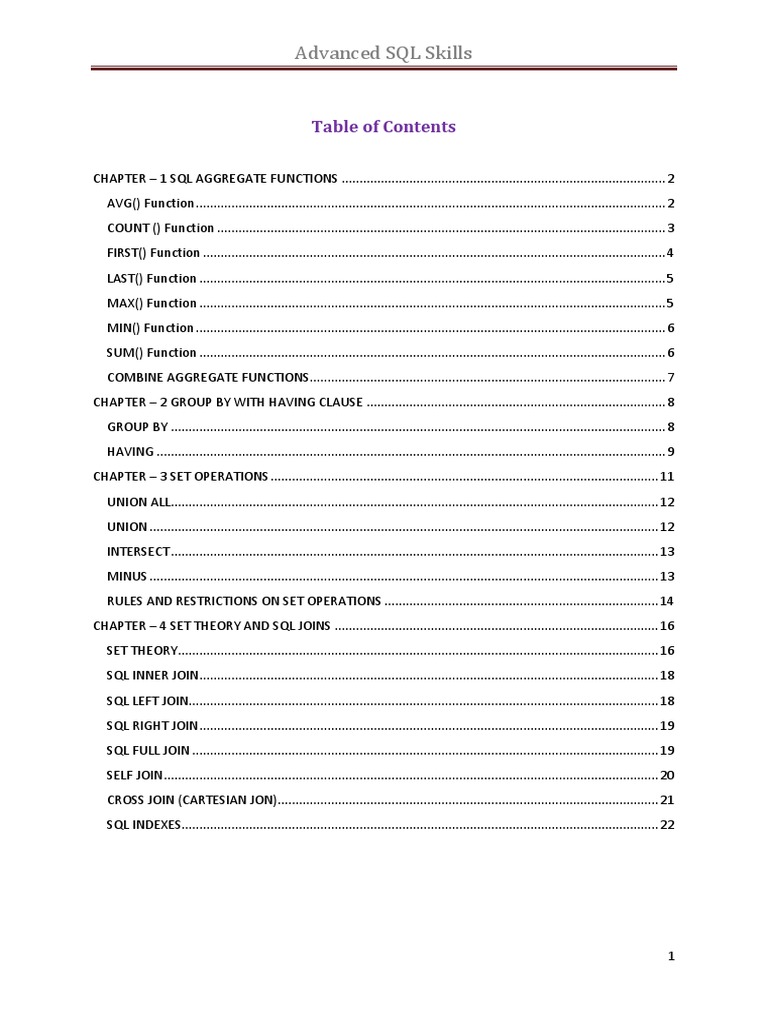 Advanced SQL Skills | PDF | Sql | Database Index