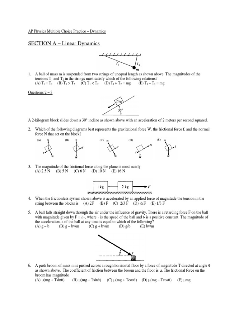2a-Dynamics MC Practice Problems | PDF | Friction | Force