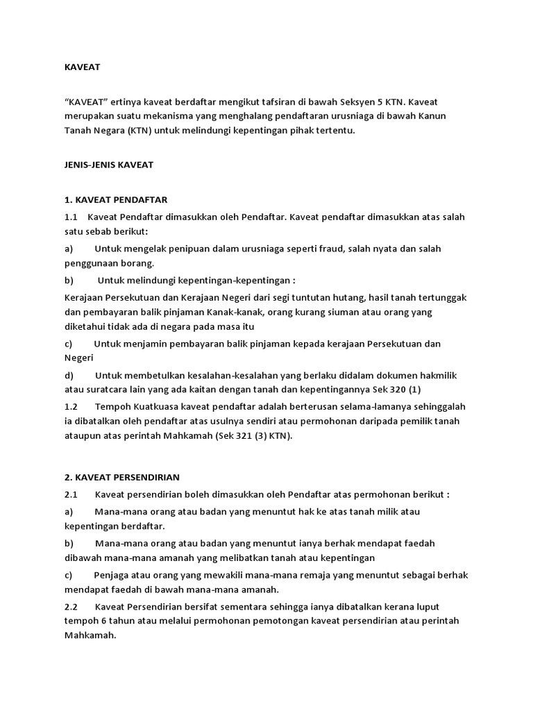 Kaveat Tanah Dan Penjelasannya | PDF