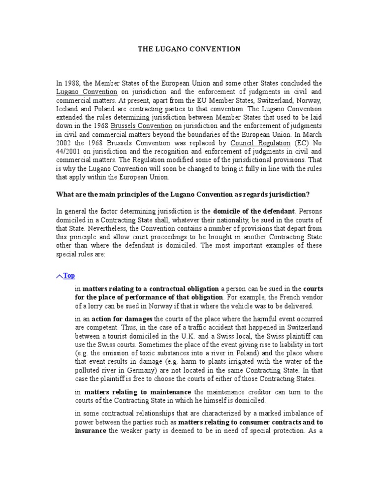 The Lugano Convention | PDF | Jurisdiction | Domicile (Law)