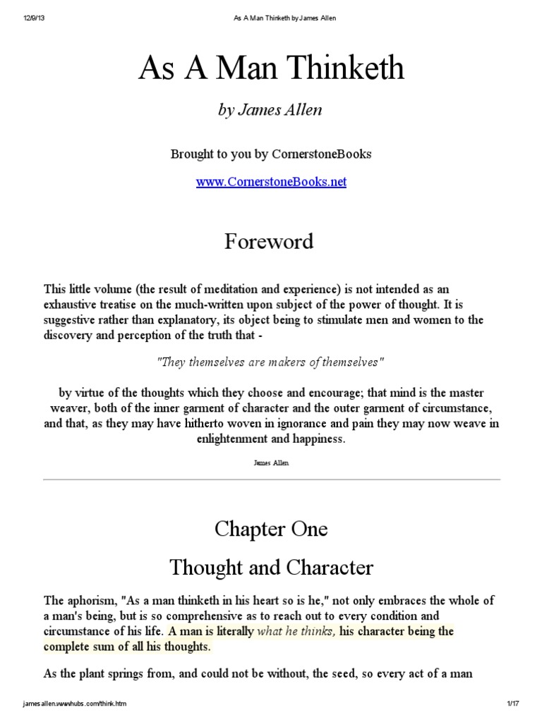 As A Man Thinketh by James Allen | PDF | Virtue | Soul
