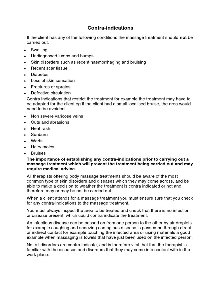 10 Contra-Indication and Actions | PDF | Infection | Massage