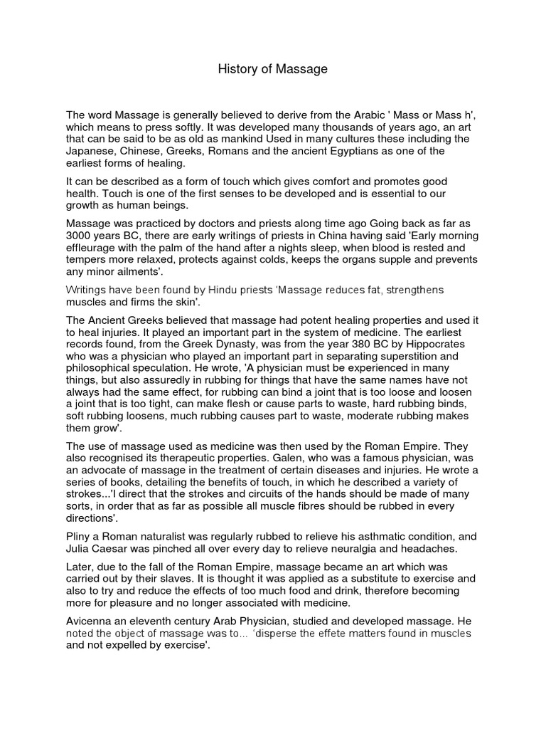 4 History of Massage | Massage | Medicine