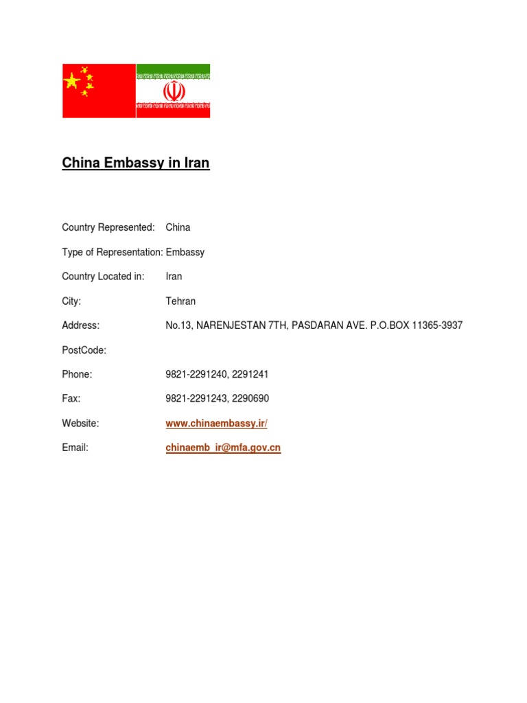China Embassy Contact Info in Iran | PDF