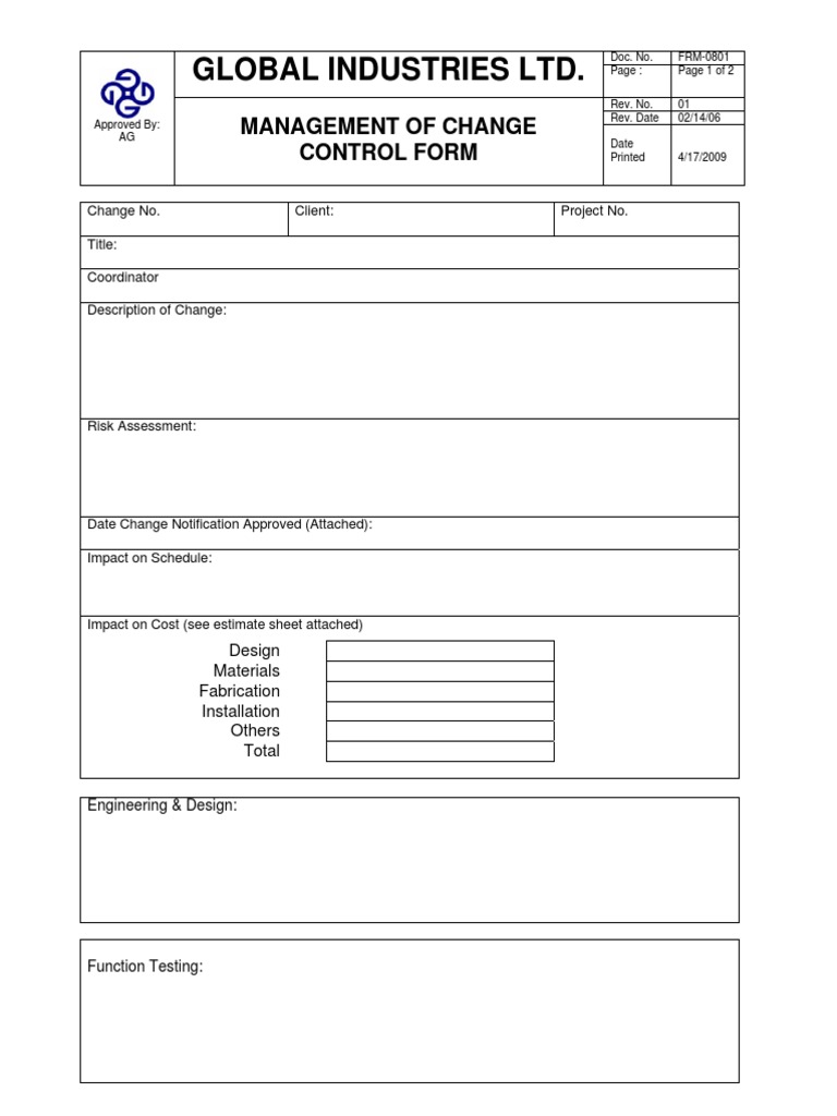 Management of Change Control Form | PDF | Technology & Engineering