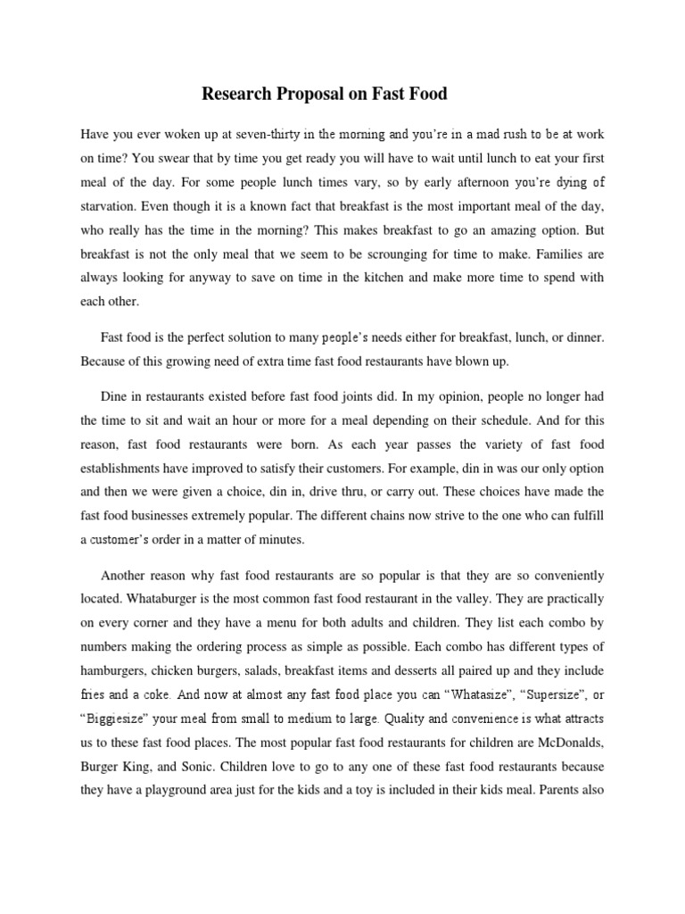 Research Proposal On Fast Food | PDF | Fast Food Restaurants | Hamburgers