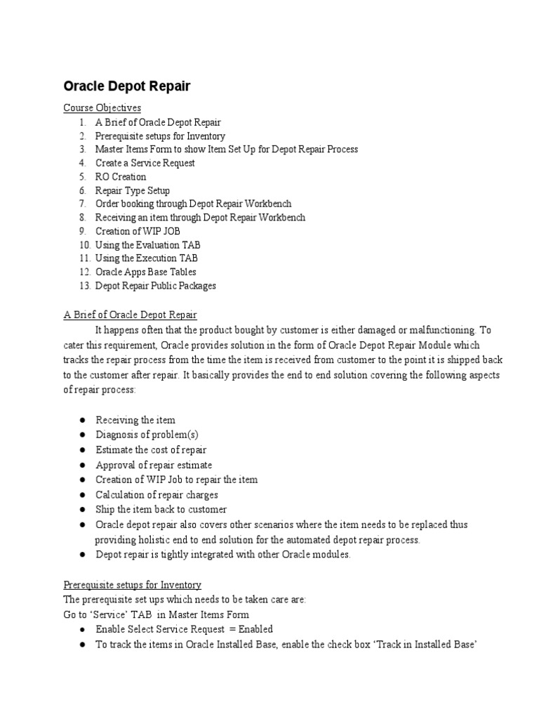 Oracle Depot Repair Process Overview | PDF | Inventory | Computing
