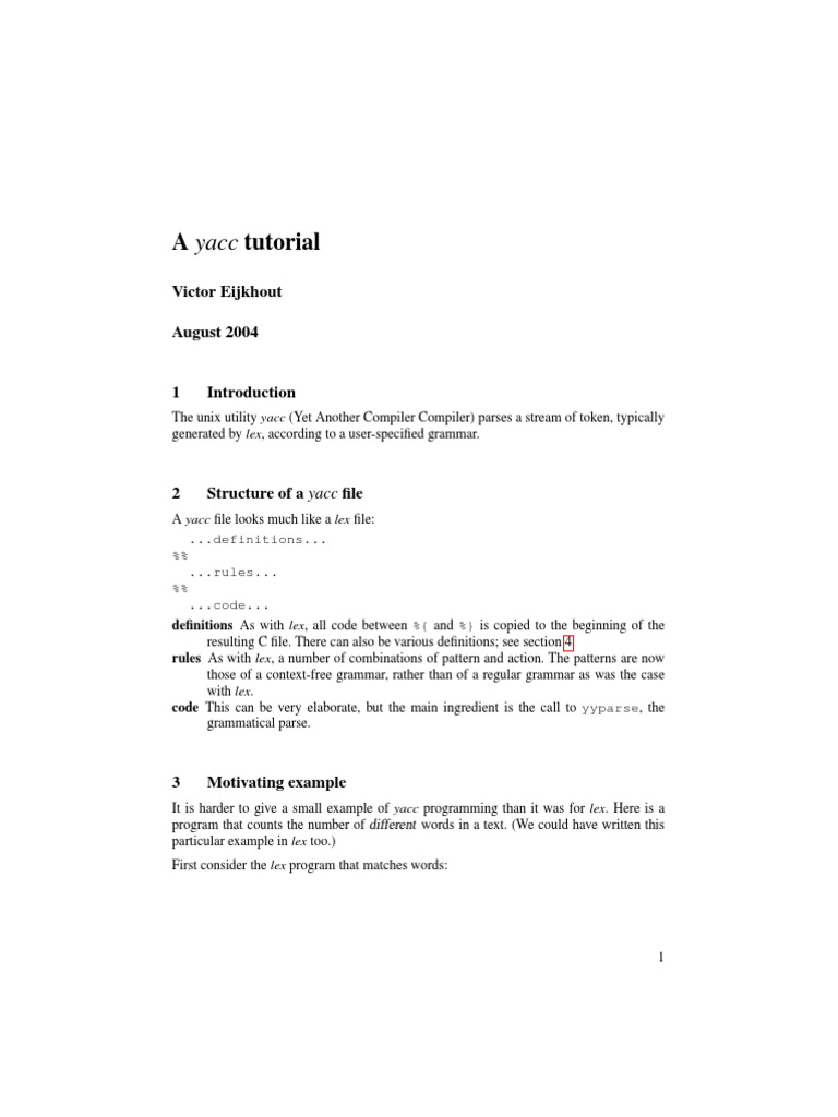 Yacc Tutorial | PDF | Parsing | Theoretical Computer Science Yacc Tutorial | PDF | Parsing | Theoretical Computer Science