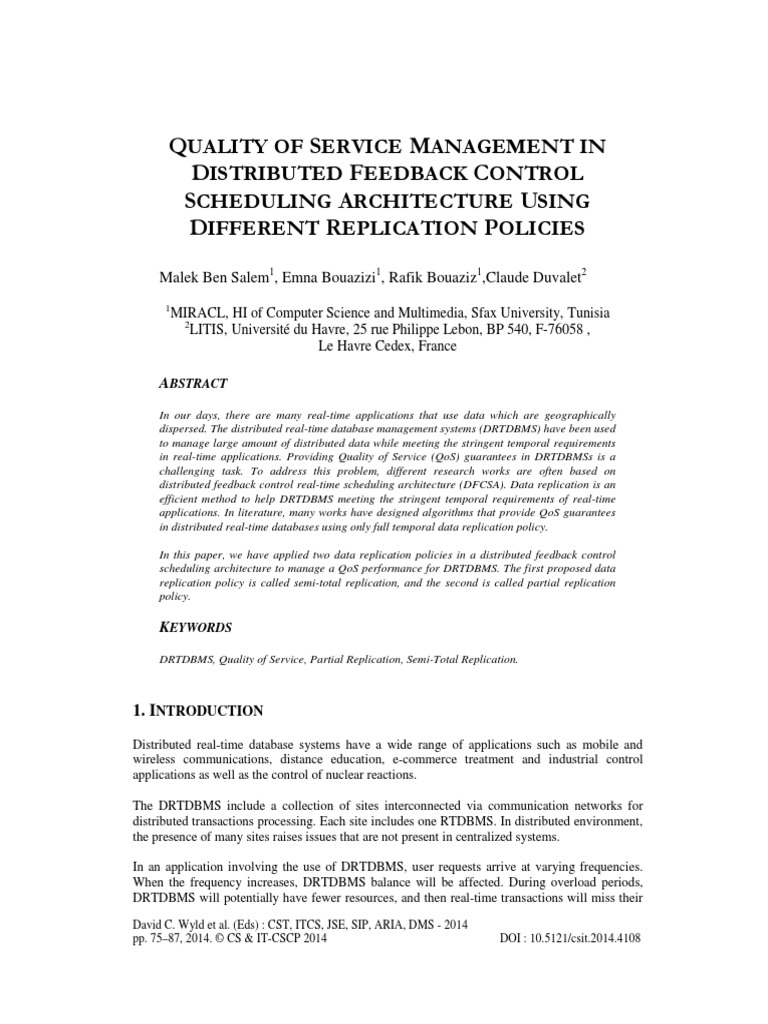 Quality of Service Management in | PDF | Replication (Computing) | Database Transaction