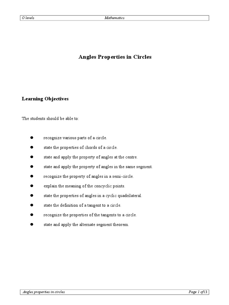 Circle Angle Properties for O Levels | PDF | Circle | Classical Geometry