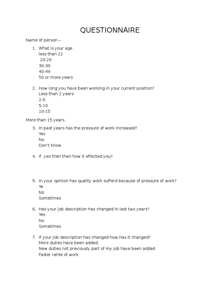 Questionnaire | Occupational Stress | Stress (Biology)
