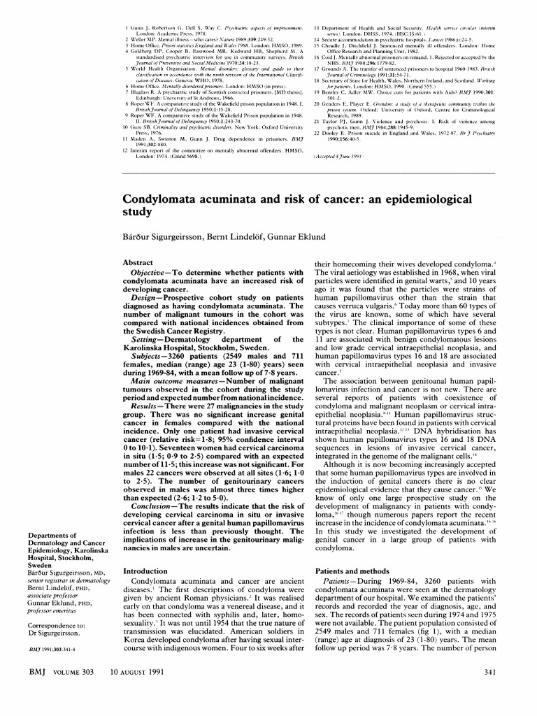 Condylomata Acuminata and Cancer Risk | PDF | Science & Mathematics
