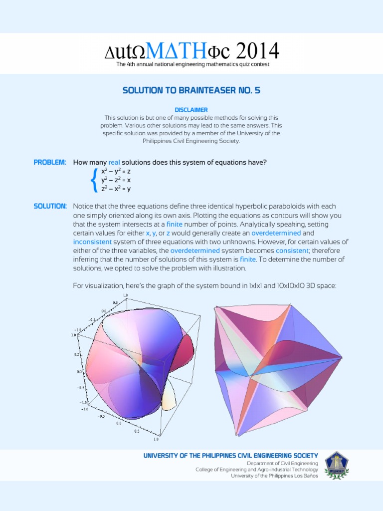 Solution To Brainteaser No. 5 | PDF | Equations | Algebra