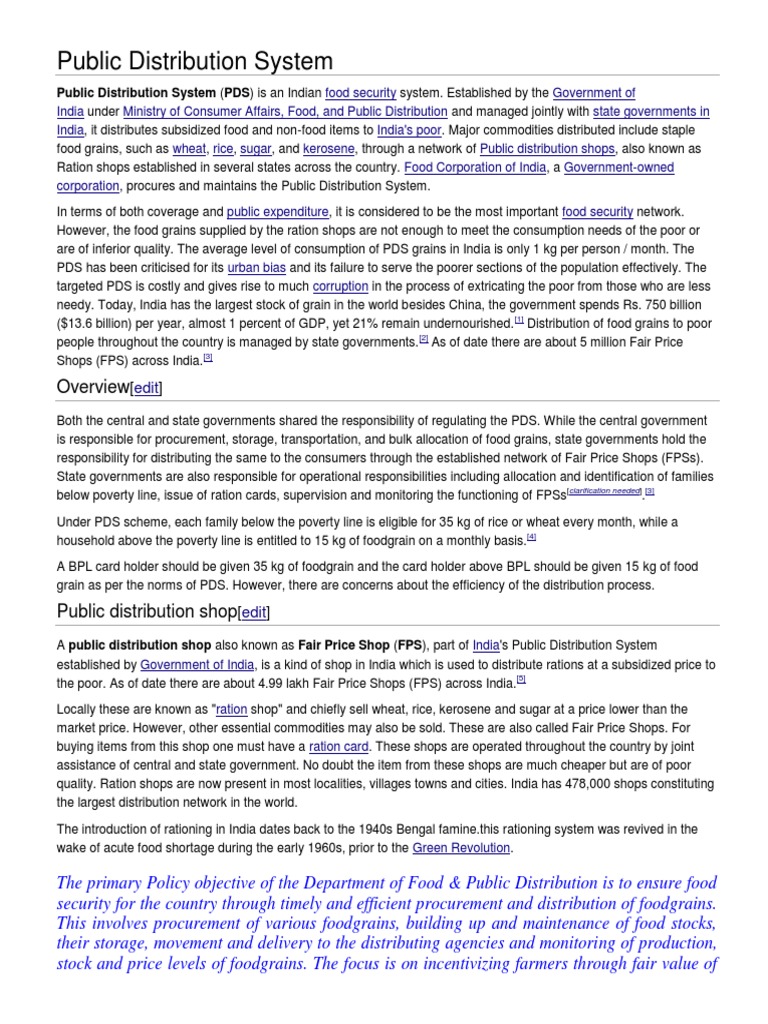 Public Distribution System (PDS) Is An Indian | PDF | Economies | Food ...