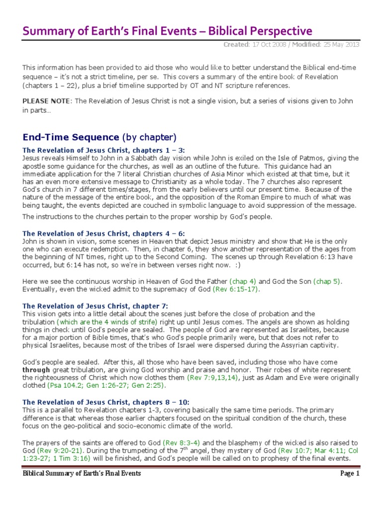 Summary of Earth's Final Events - Biblical Perspective | PDF | Book Of ...